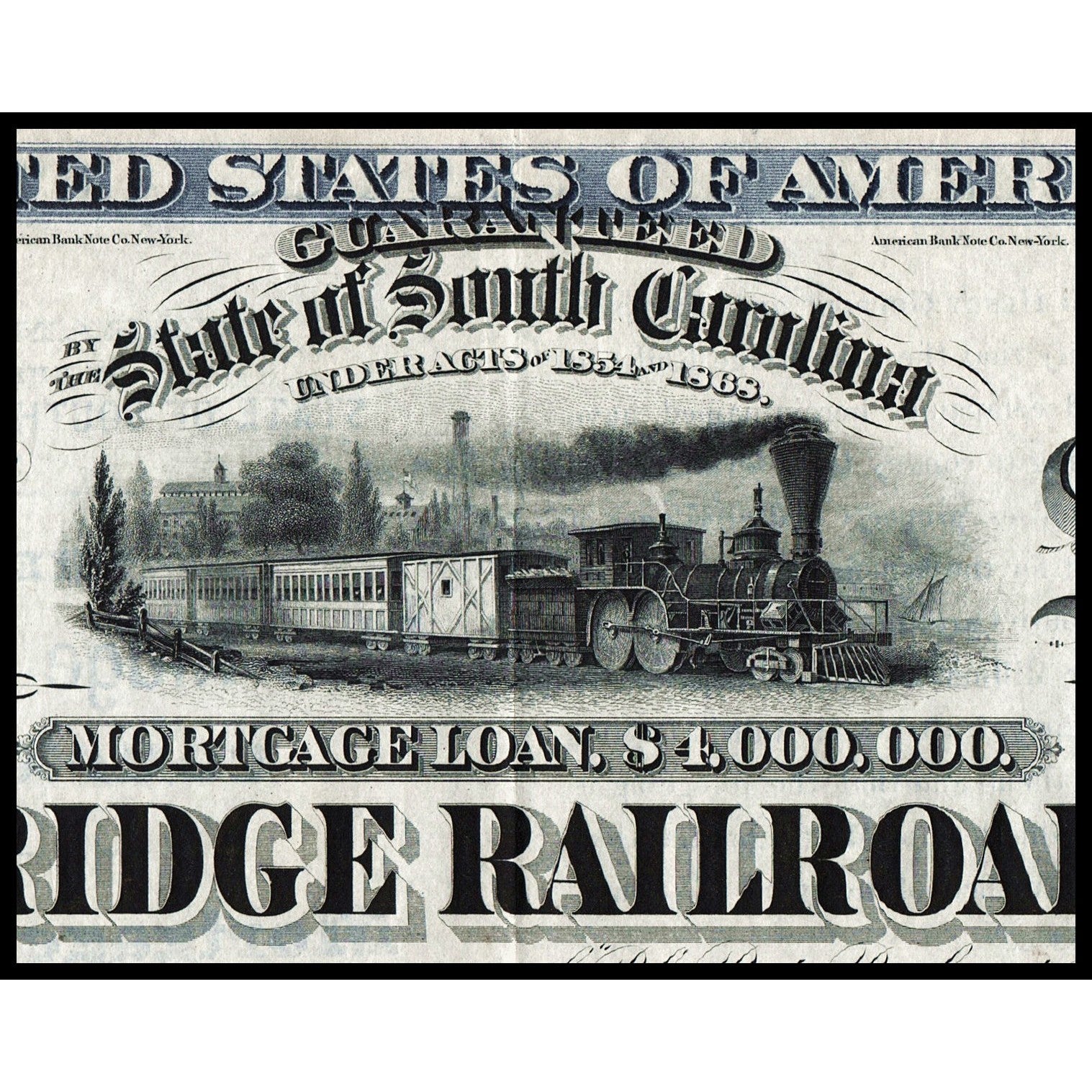 The Blue Ridge Railroad Company 1869 South Carolina Bond Certificate ...
