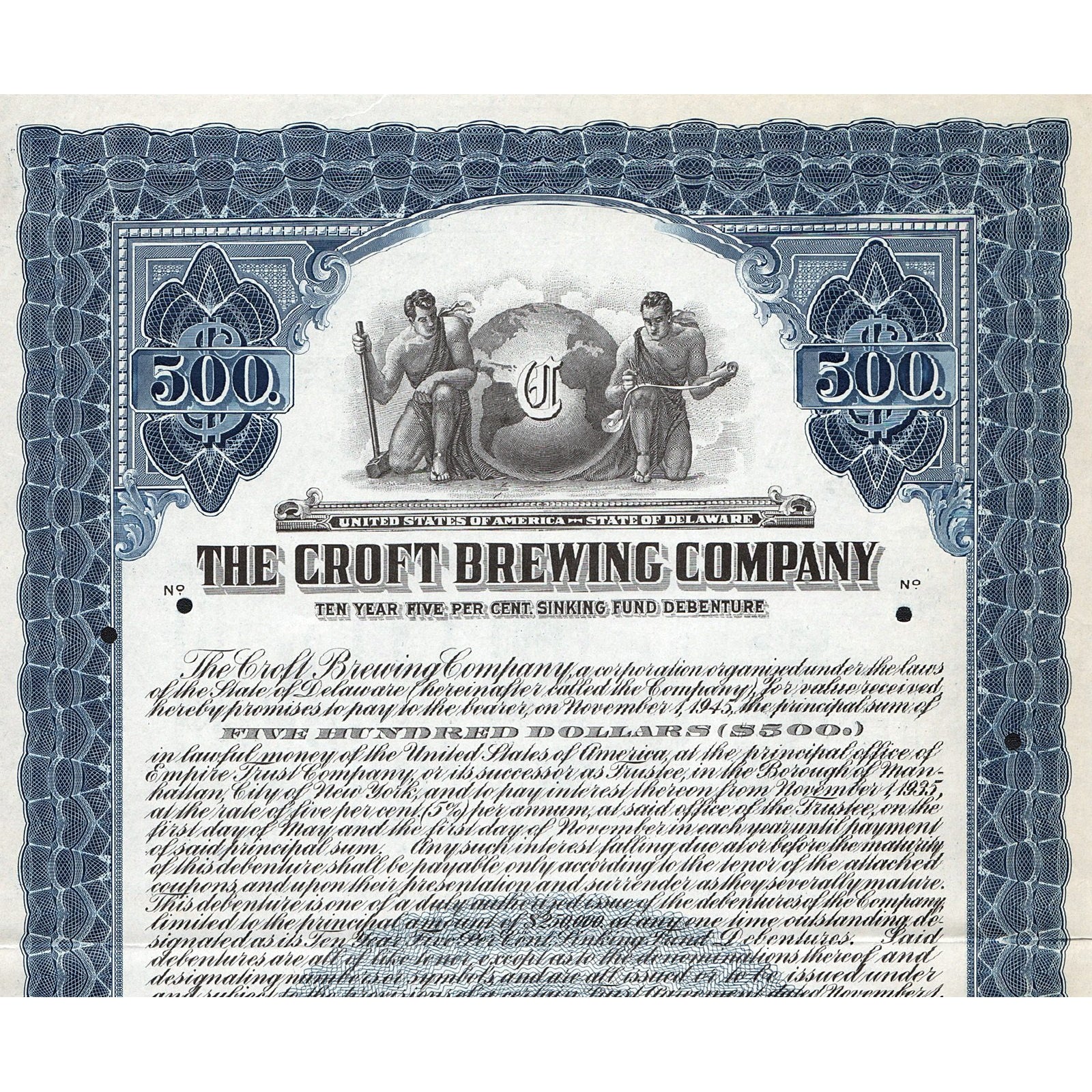 The Croft Brewing Company (Specimen) Brewery Bond Certificate – Artonpapers