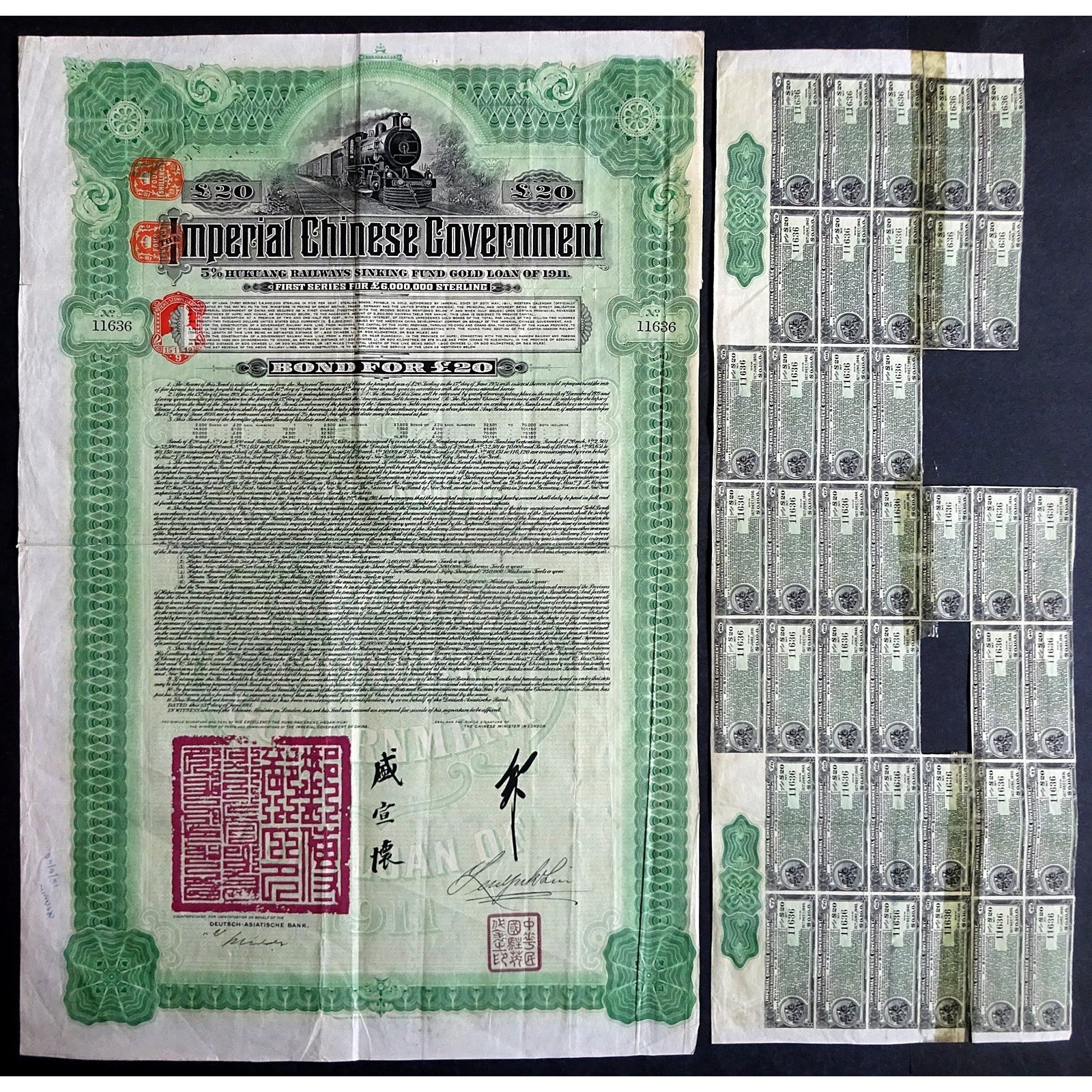 The Imperial Chinese Government 5% Hukuang Railways 1911 China Bond ...