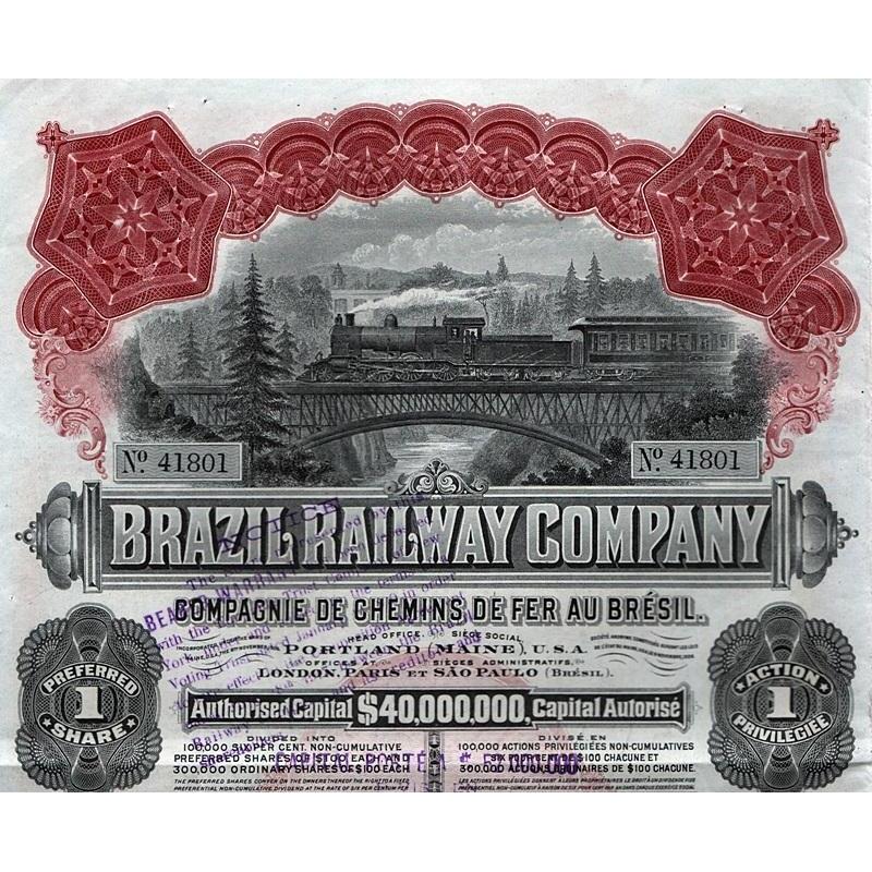 Brazil Railway Company Chemins de Fer au Bresil 1910 Stock Certificate ...